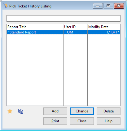 Inventory Pick Ticket History