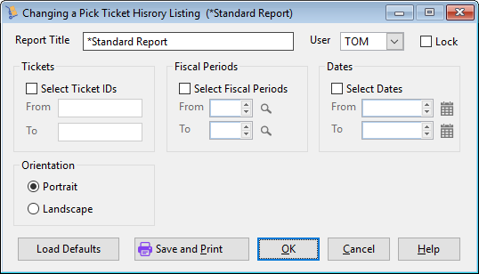 Inventory Pick Ticket History