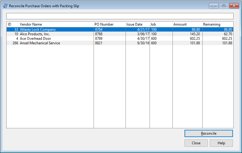 Reconcile Purchase Orders with Packing Slip